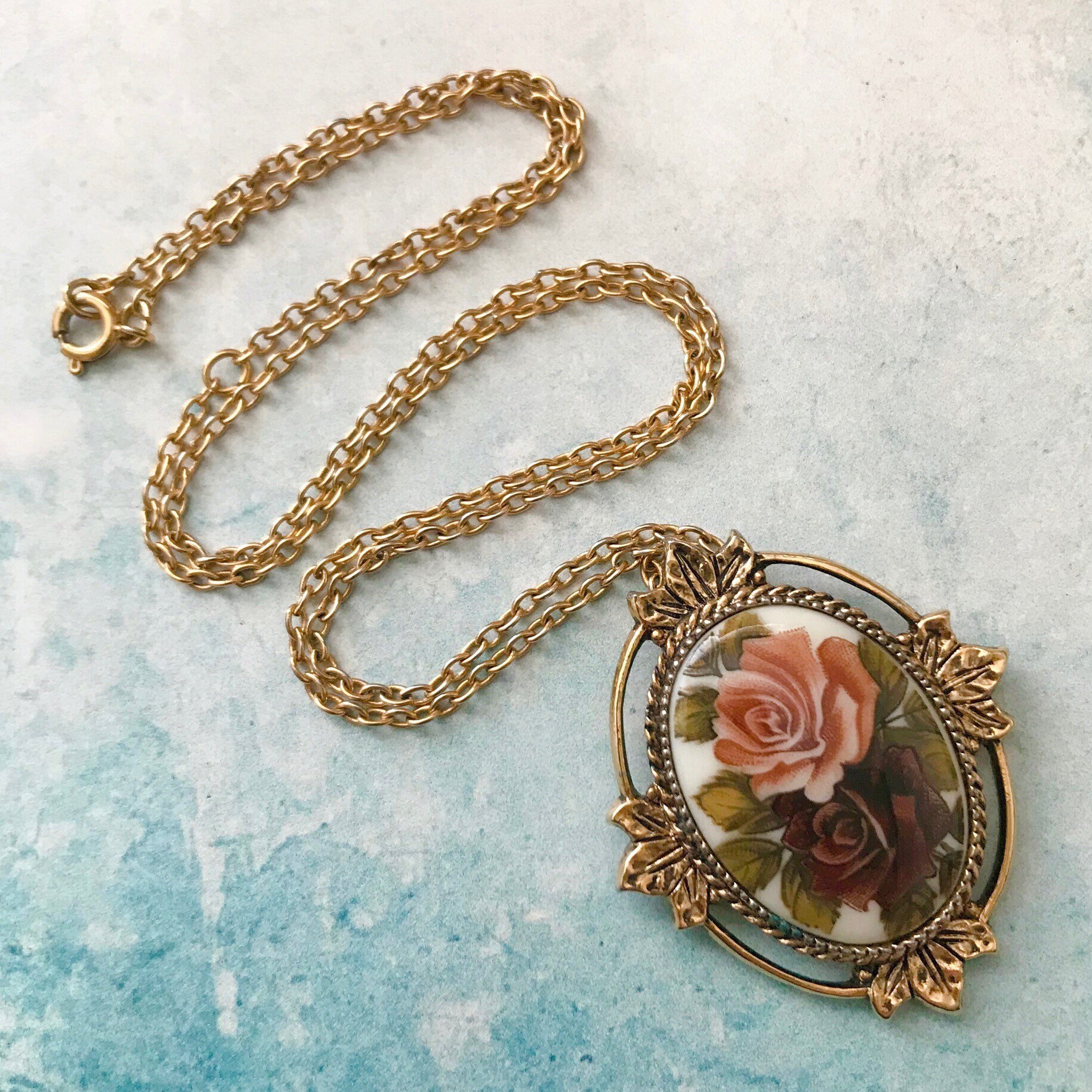 Vintage Sarah Coventry Signed Gold Tone Floral Cameo-style Pendant ...