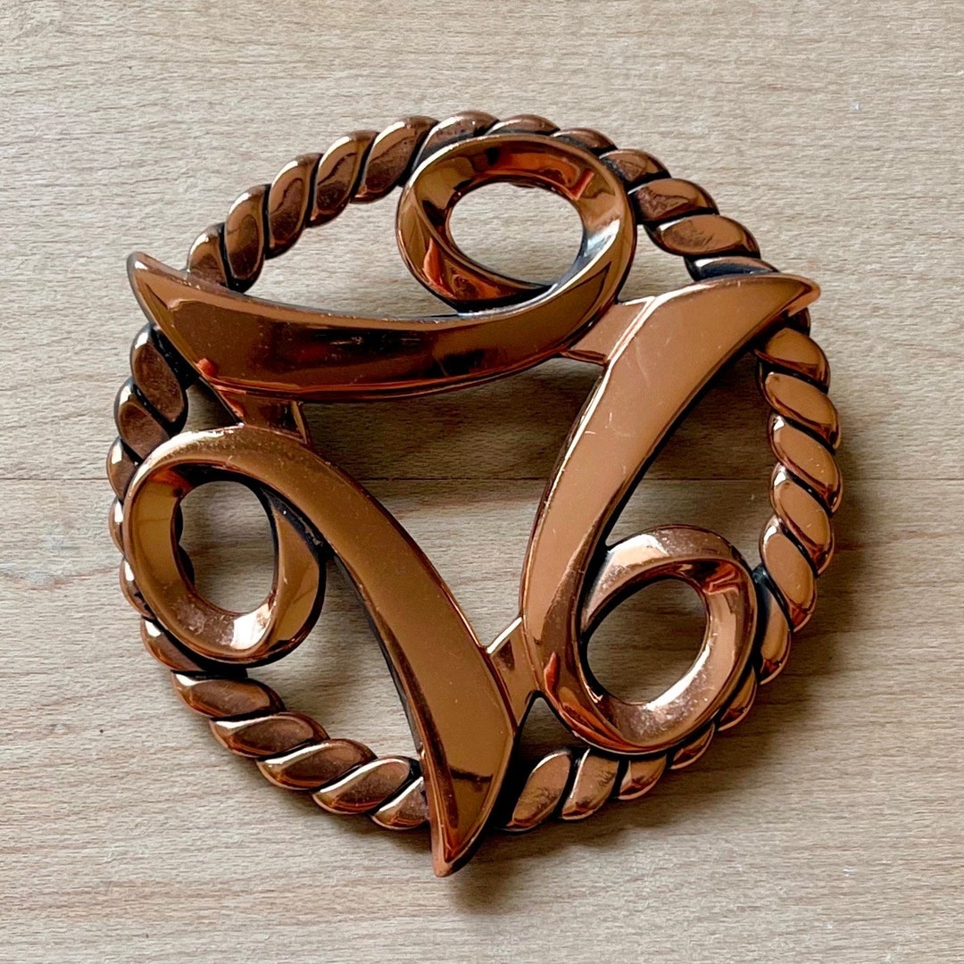 Vintage MCM Modernist Copper Brooch, Copper Brooch Pin, Mid Century ...