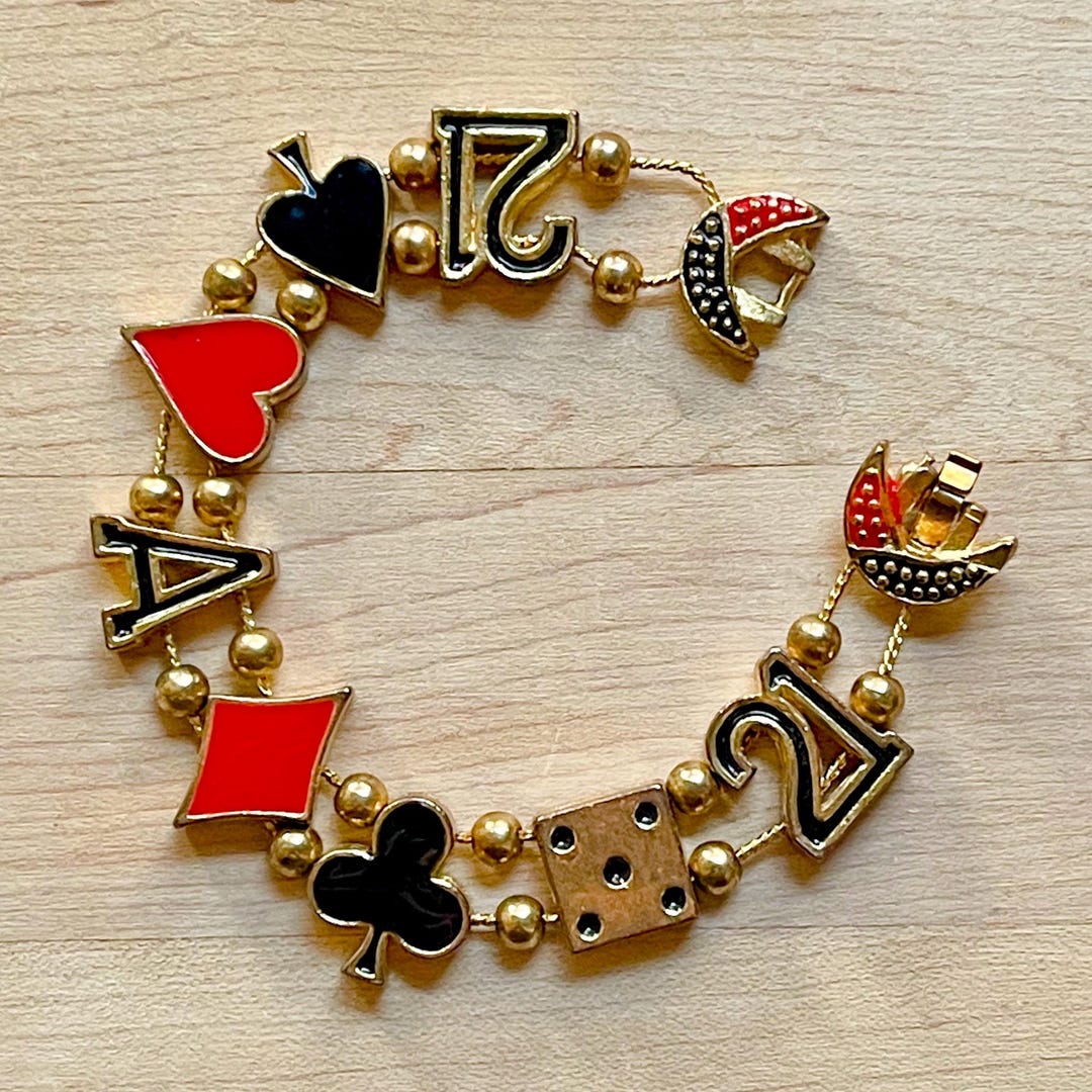 Vintage Textured Gold Tone Playing Card-themed Slider Bracelet, Black ...