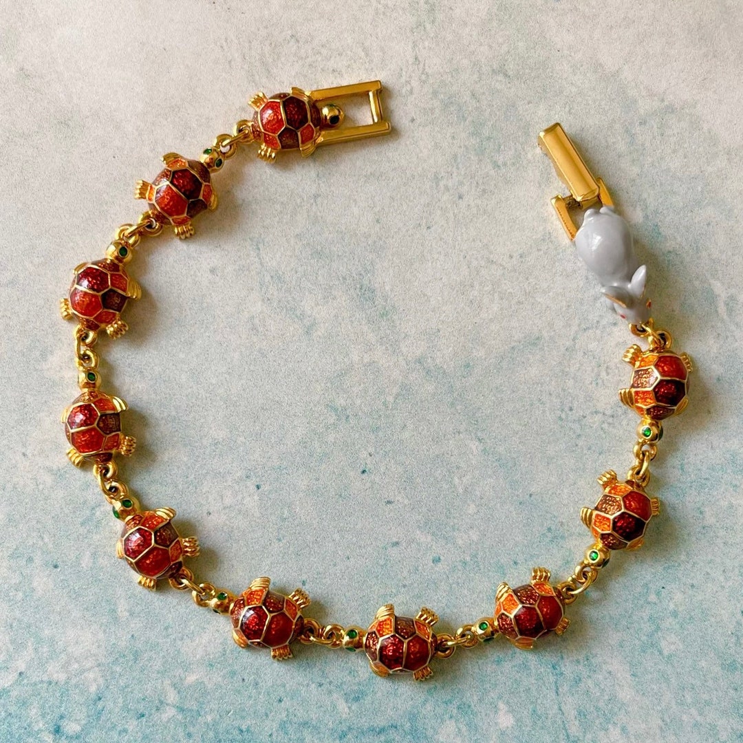 Vintage Joan Rivers Gold Tone Enamel Tortoise and Hare Link Bracelet ...