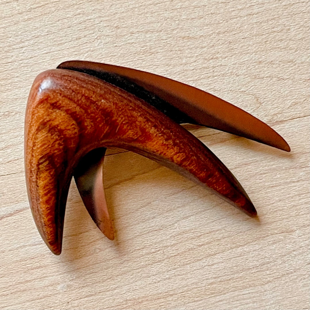 Vintage Mid Century Modern Copper and Wood Double Boomerang Brooch ...