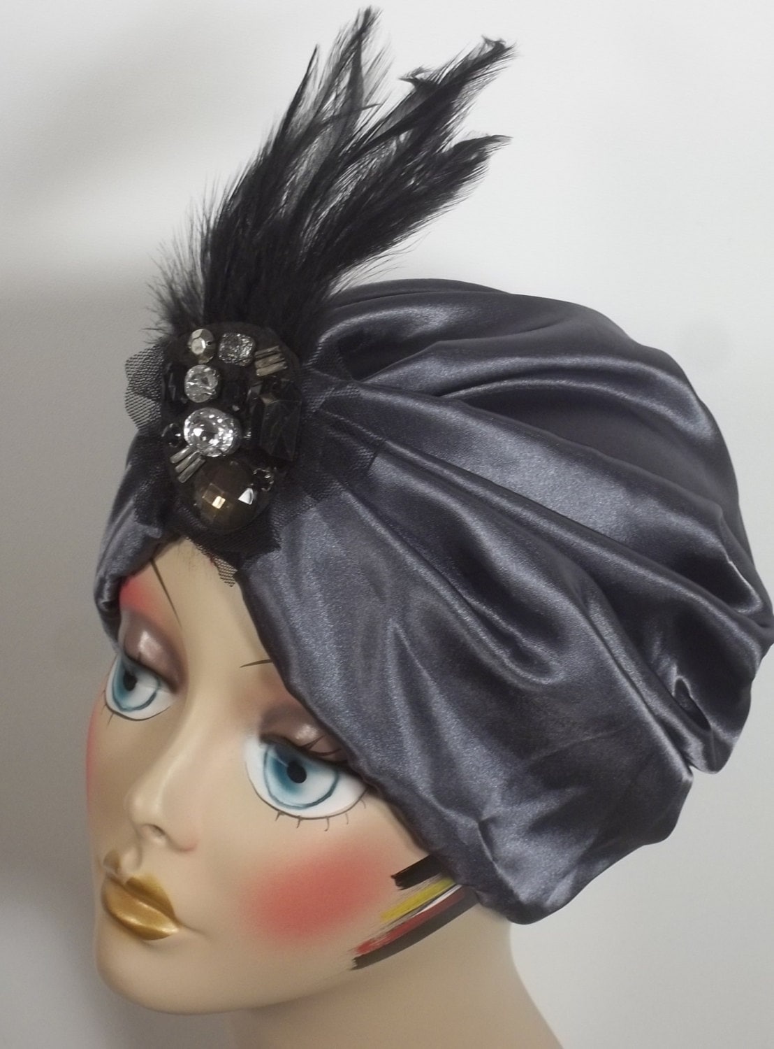 Silky Satin Fashion Turban Gray 1920s Art Deco Turban | Etsy