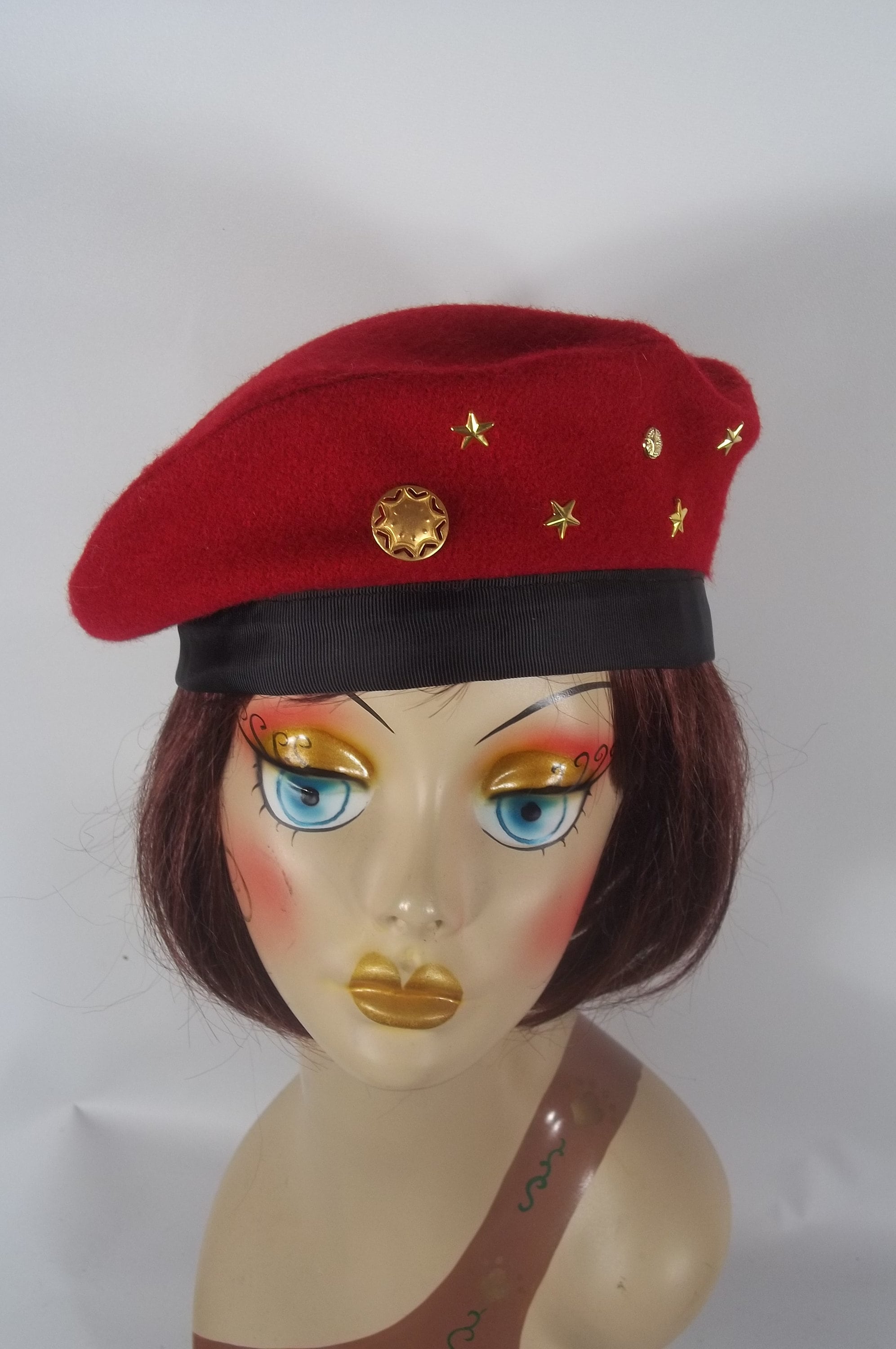 Wool beret red studded designer fashion beret French | Etsy