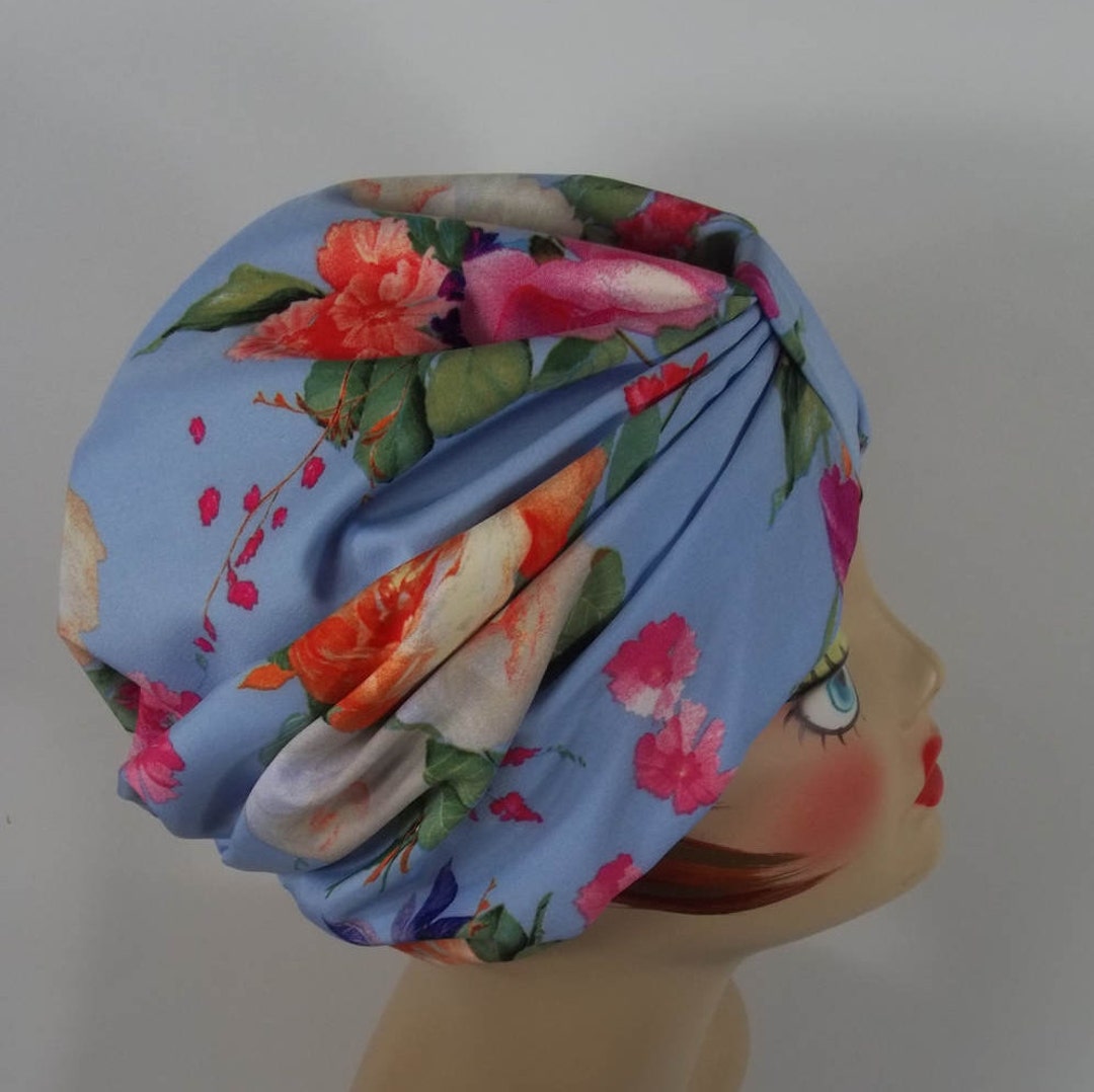 Silky Poly, Fashion, Turban, Hat, Blue, Floral, Turban, Women, Ladies ...