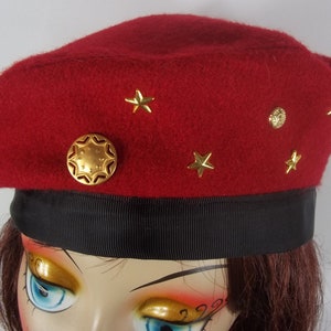 Wool, Beret, Red, Studded, Designer, Fashion, Beret, French, Military ...