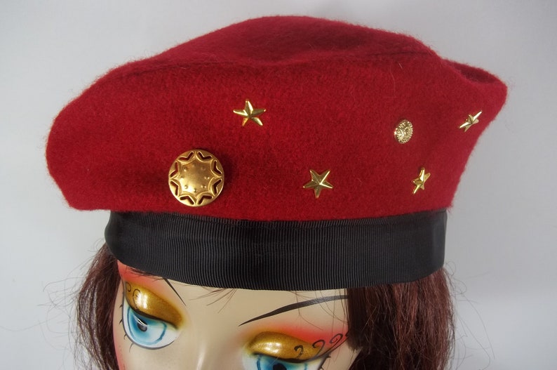 Wool beret red studded designer fashion beret French | Etsy