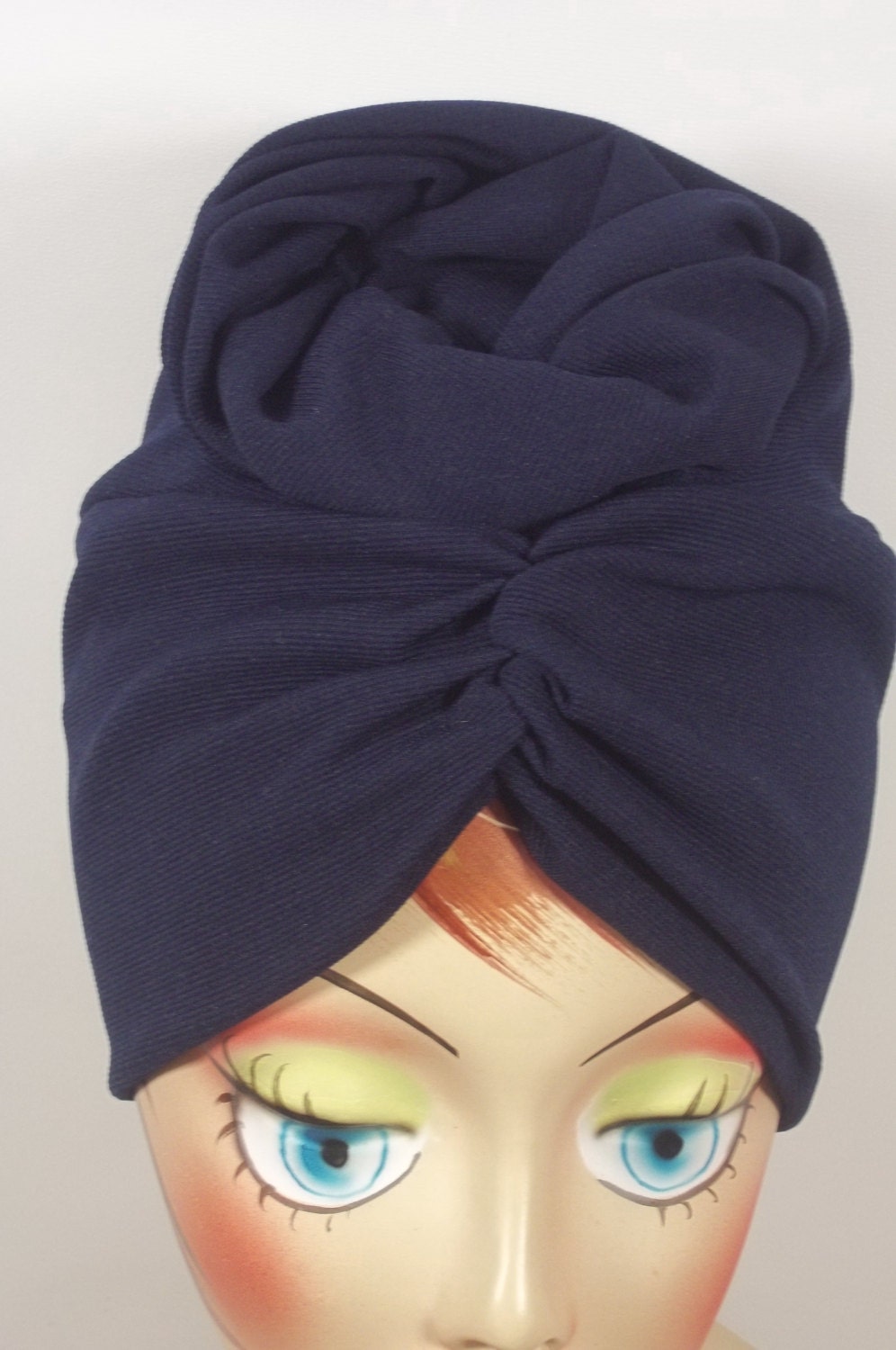 Stretch knit navy blue fashion turban hat top knot | Etsy