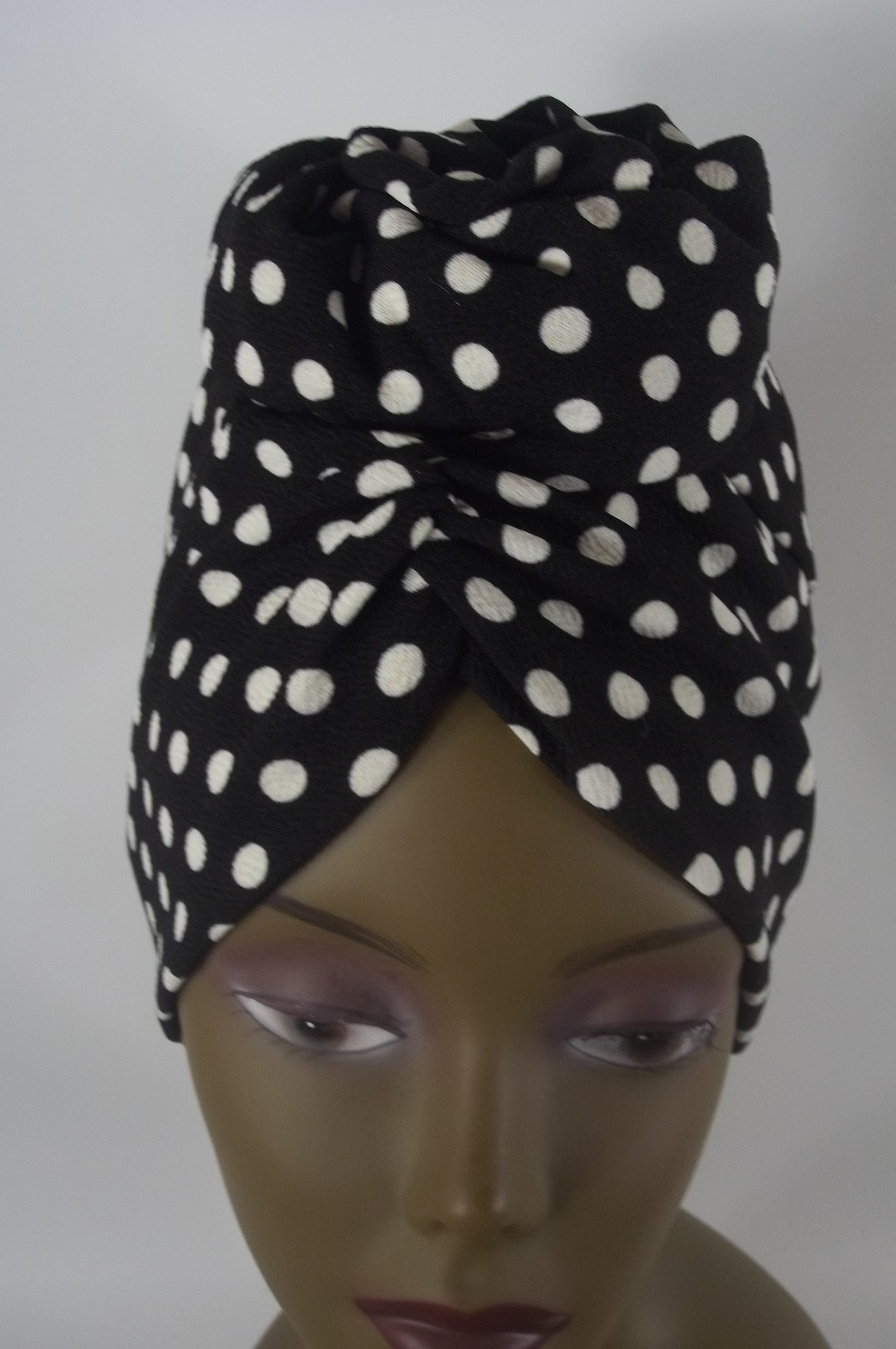 Stretch knit black fashion turban hat polka dot 1950 | Etsy