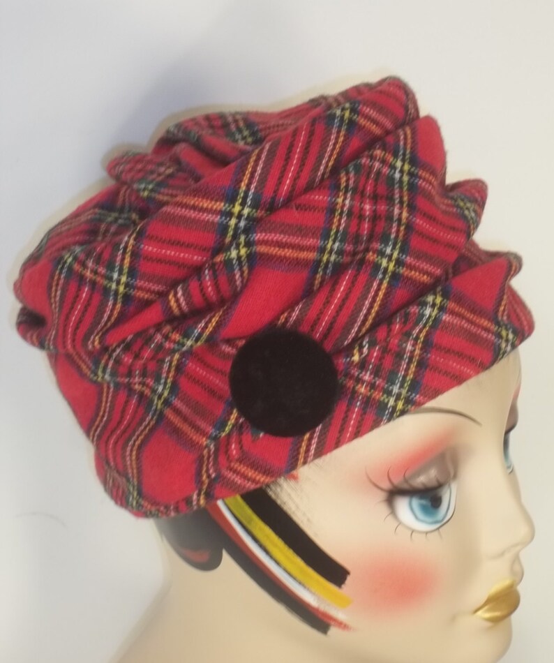 Wool pillbox hat tartan plaid turban hat red fashion | Etsy