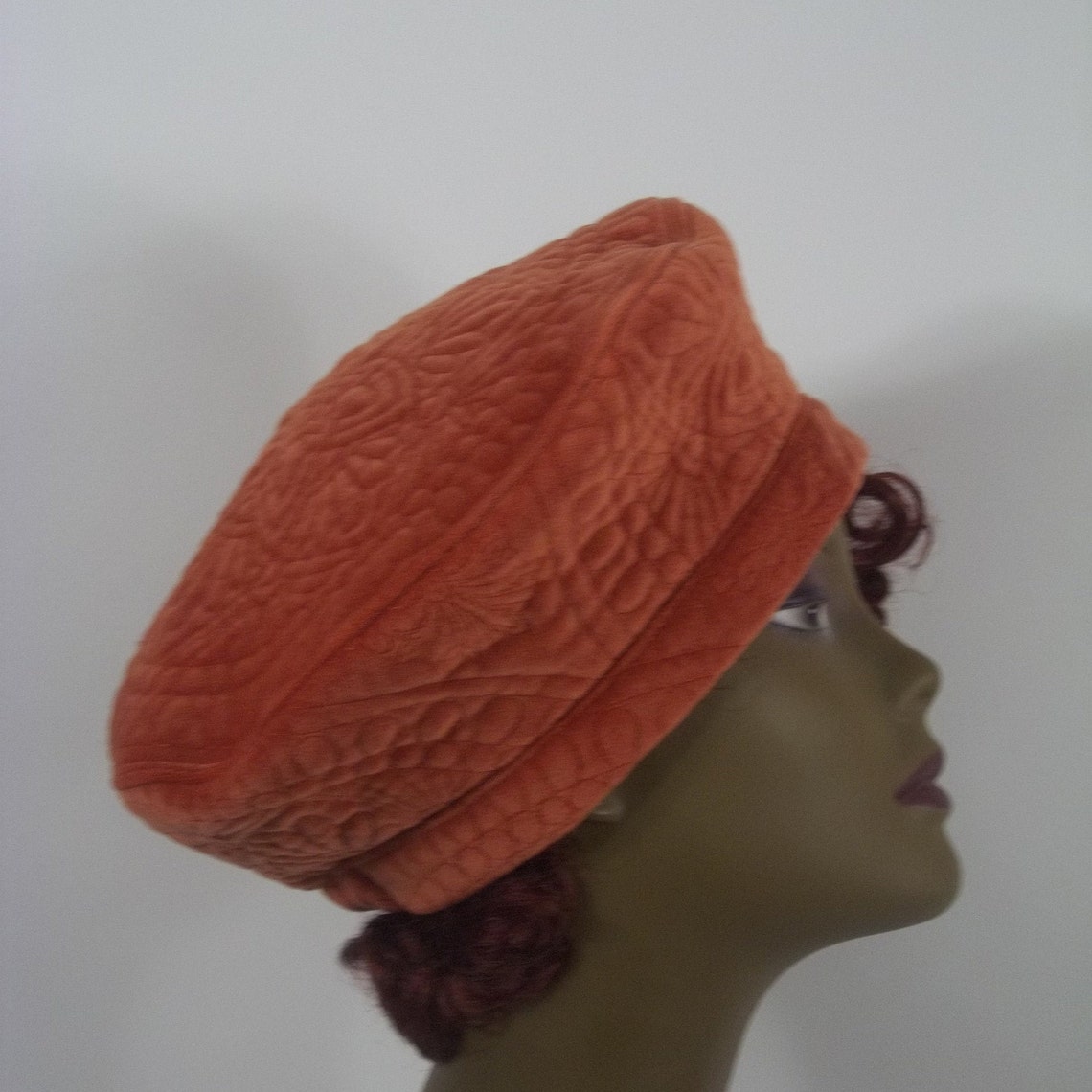 Velvet Quilted, Beret, Rust Orange, Beret, Hat, Fashion Beret, Designer ...