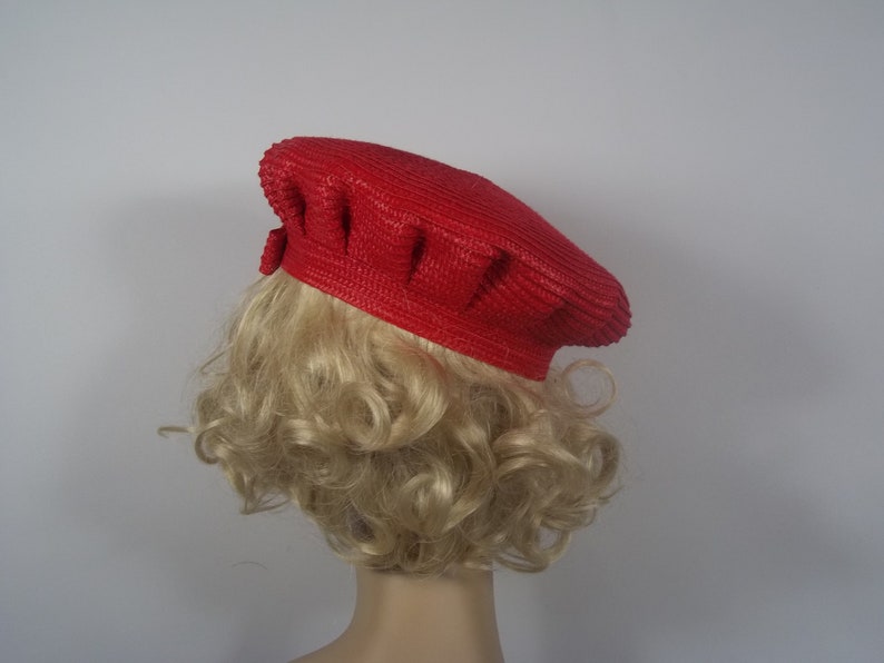 Straw Beret, Red Beret, French Beret, Straw, Bow Beret, Vintage Style ...