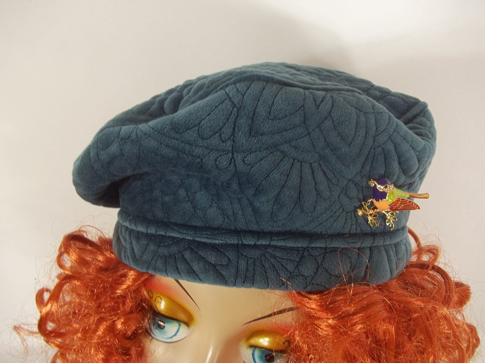 Velvet Quilted Beret Denim Blue Beret Hat Fashion Beret - Etsy