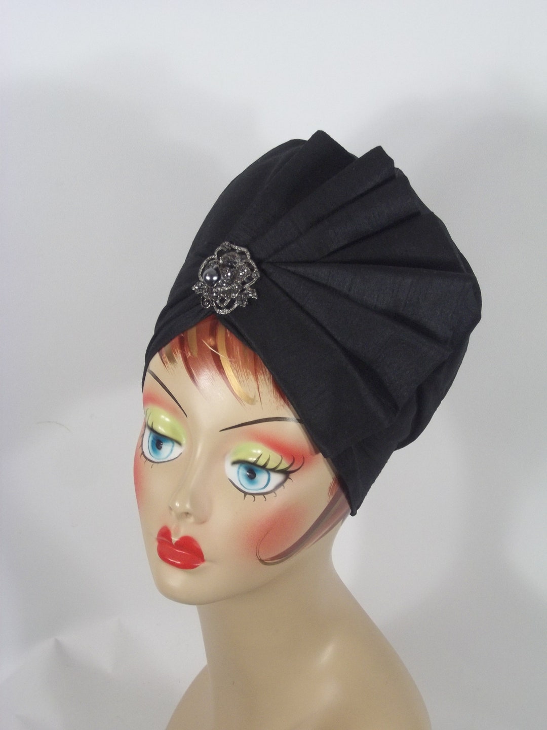 Faux Silk, Tall, High, Turban, Dressy, Black, Fashion, Turban, Church ...