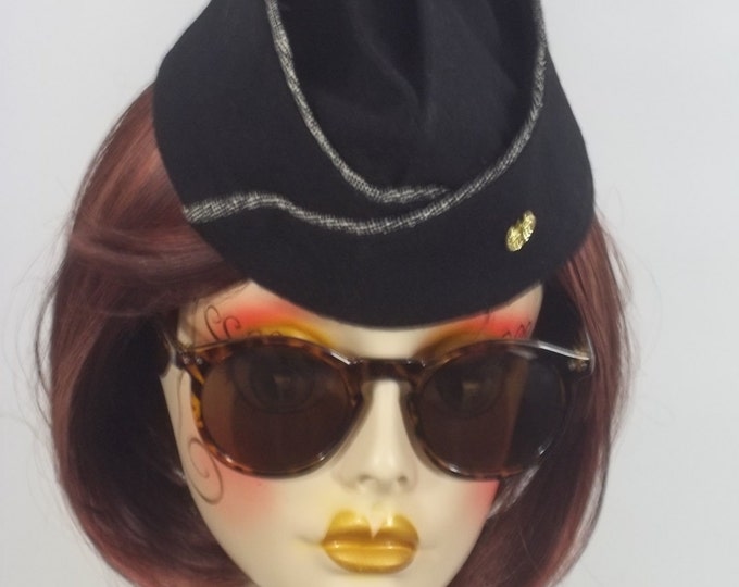 Wool, Garrison Cap, Hat, Black, 1940's, Military, Designer, Women ...