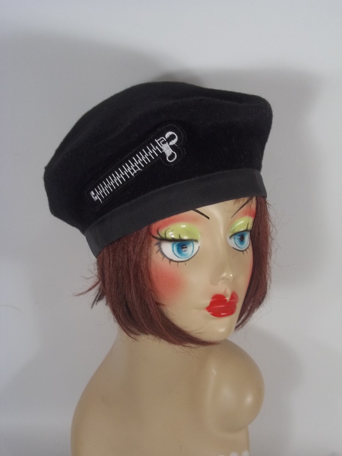 Wool, Black, Beret, Designer, Fashion, Military, Beret, Zipper Applique ...