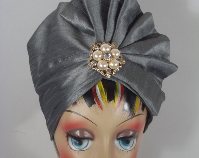 Faux Silk, Tall, High Volume, Turban, Hat, Dressy, Gray, Turban, Church ...