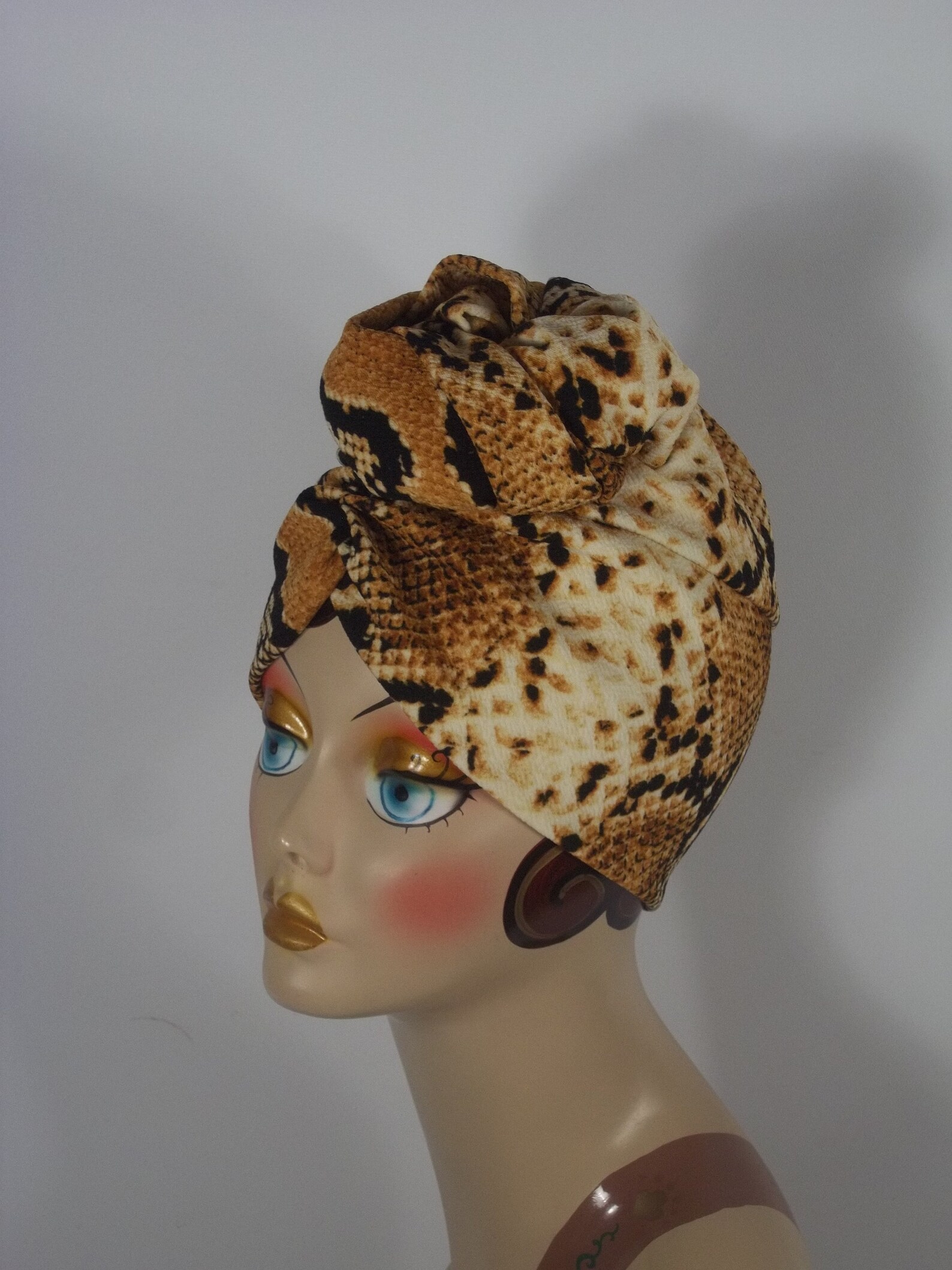 Poly Stretch Knit Snakeskin Turban Hat Women Ladies - Etsy