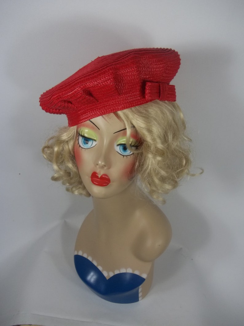 Straw Beret, Red Beret, French Beret, Straw, Bow Beret, Vintage Style ...