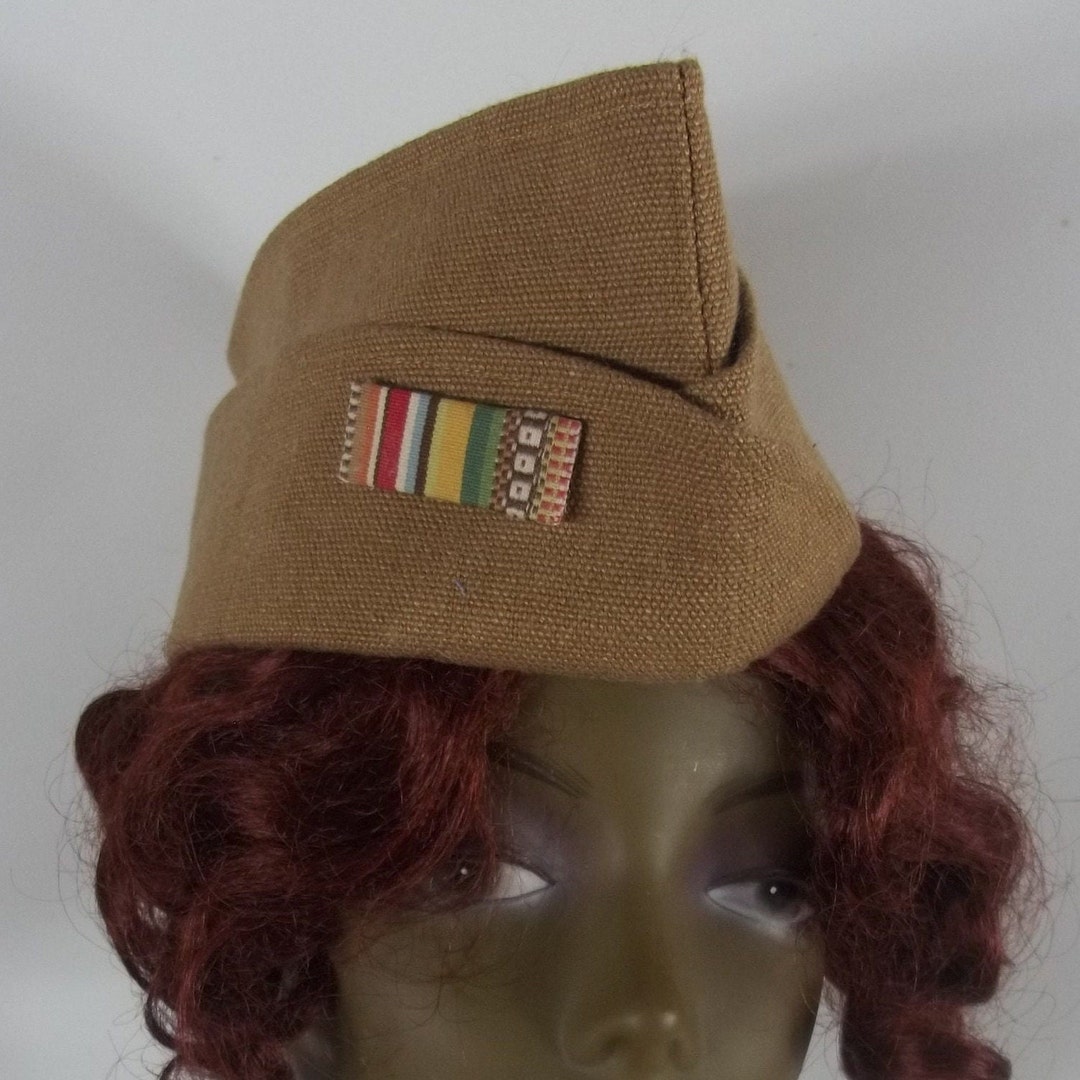 1940s Style, Garrison Cap, Cotton Canvas, Beige Brown, Military Hat ...