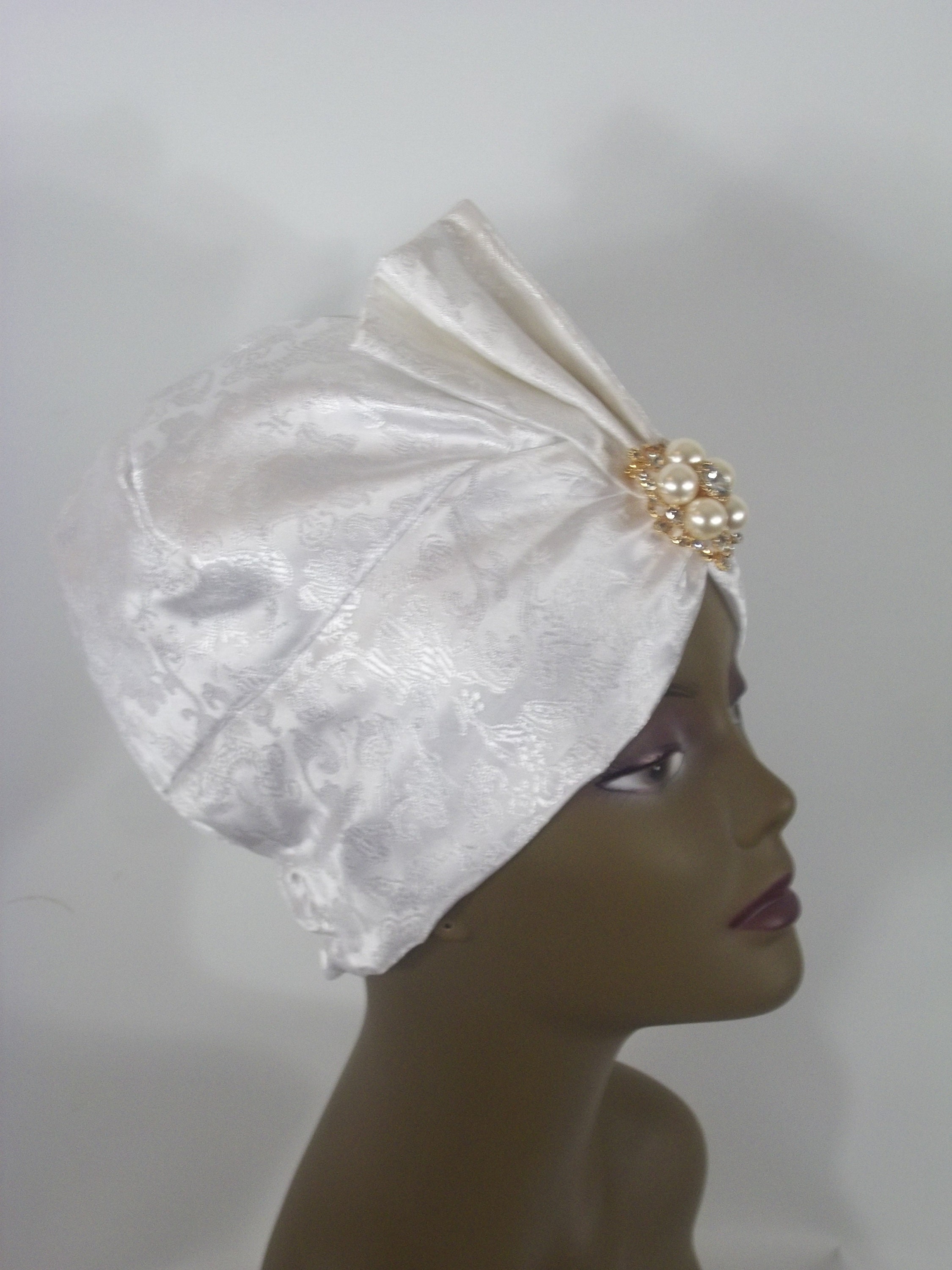 Silky Satin, Tall, High Volume, Turban, Wedding Turban, White, Dressy ...