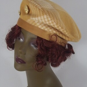 Wool Beret, Beige Beret, Tartan Plaid Beret, Gold Buttons Beret ...
