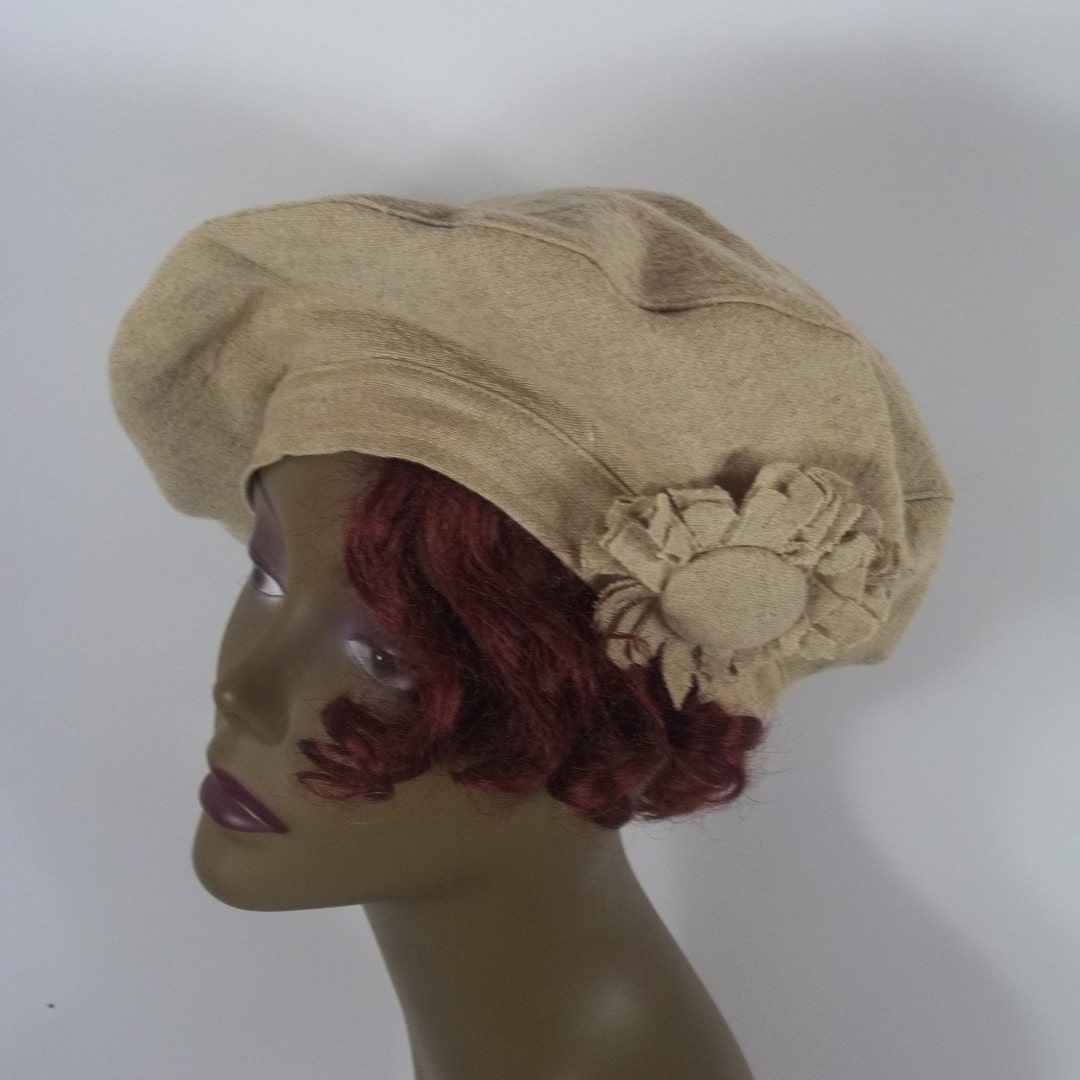 Linen,flax, Beret, Beige, French, Beret, Hat, Brooch, Women Beret ...