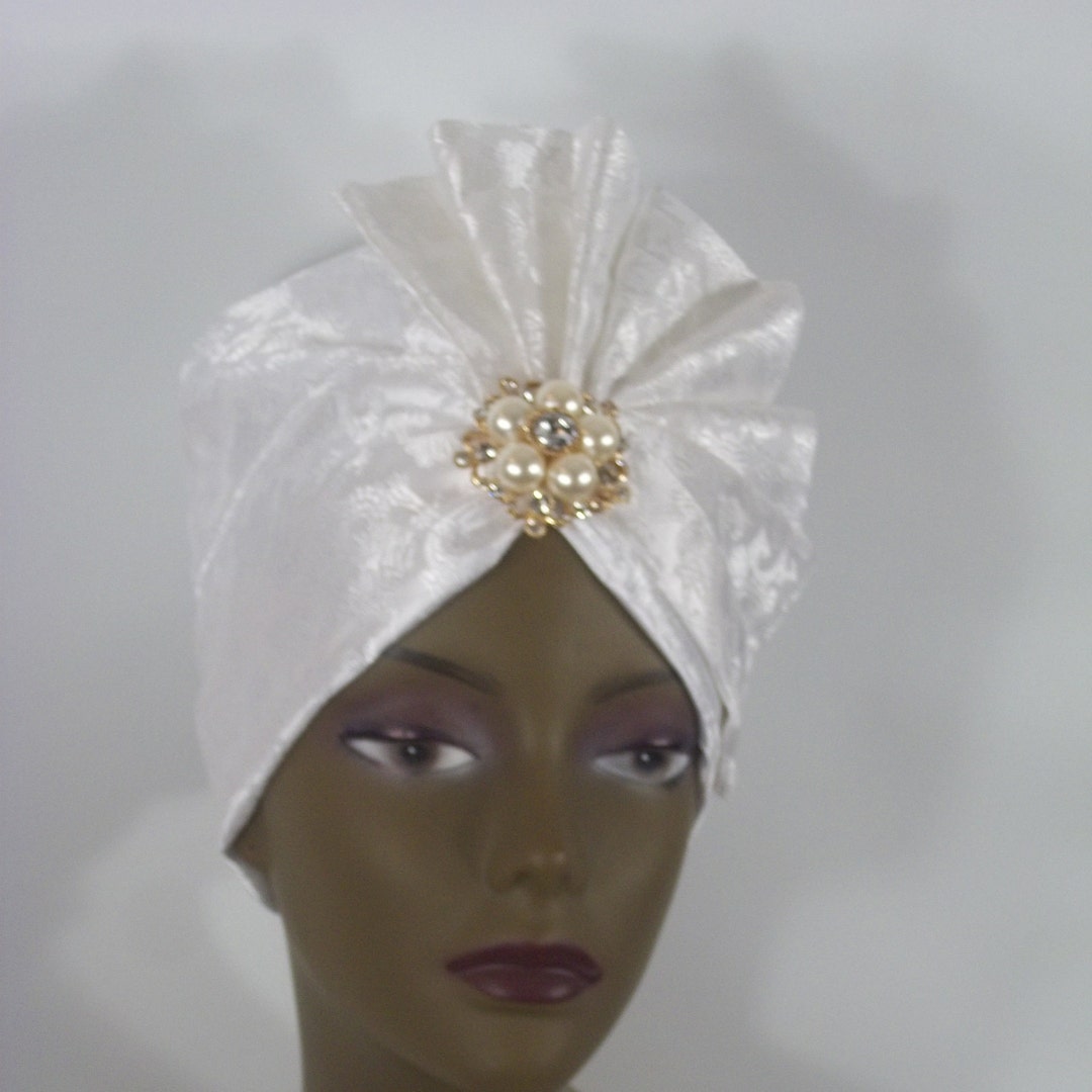 Silky Satin, Tall, High Volume, Turban, Wedding Turban, White, Dressy ...