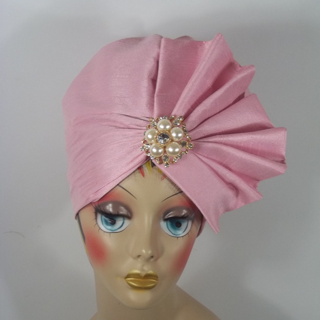 Faux Silk, Tall, High Volume, Turban, Dressy Turban, Pink, Turban ...