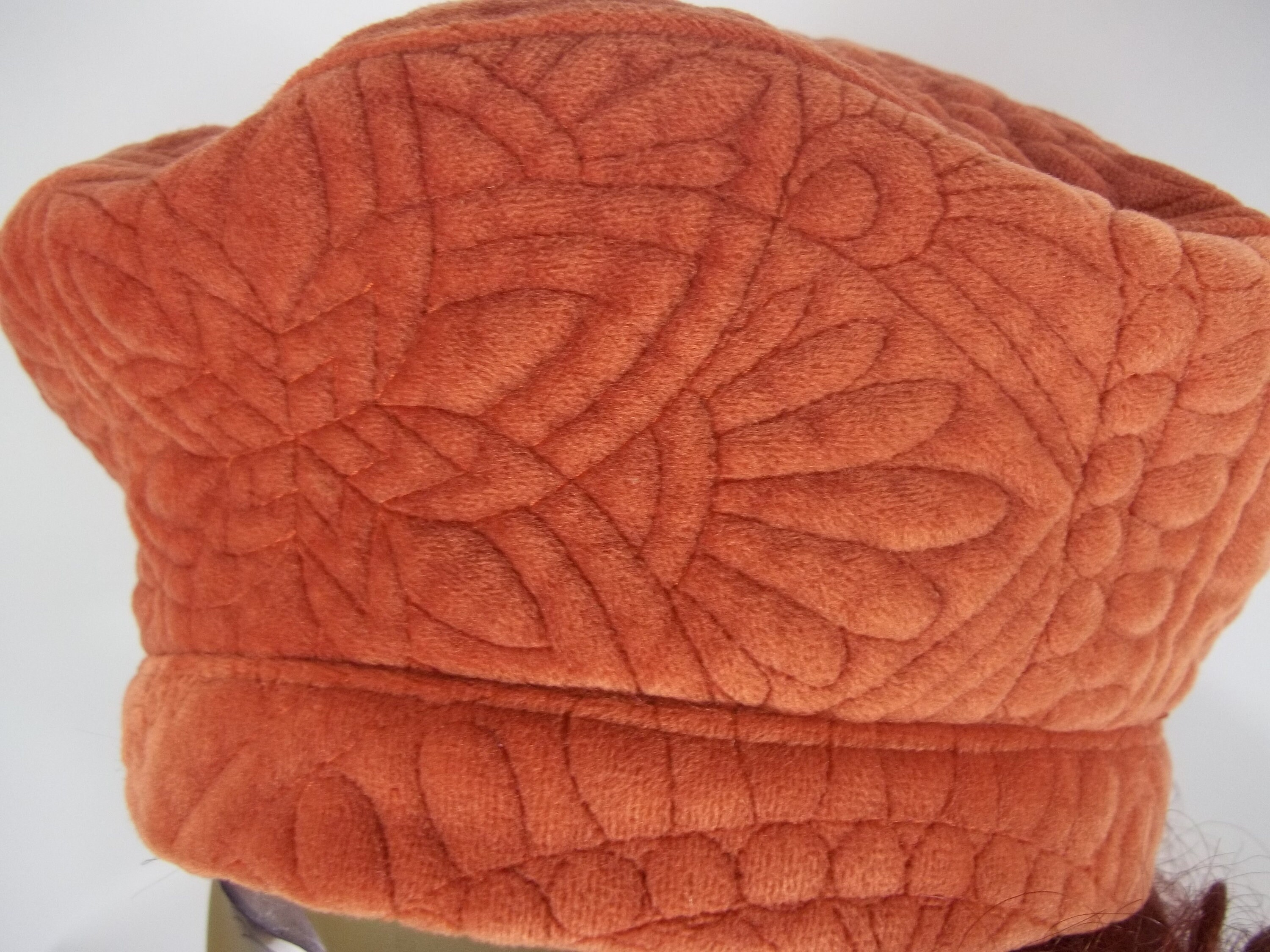 Velvet Quilted, Beret, Rust Orange, Beret, Hat, Fashion Beret, Designer ...