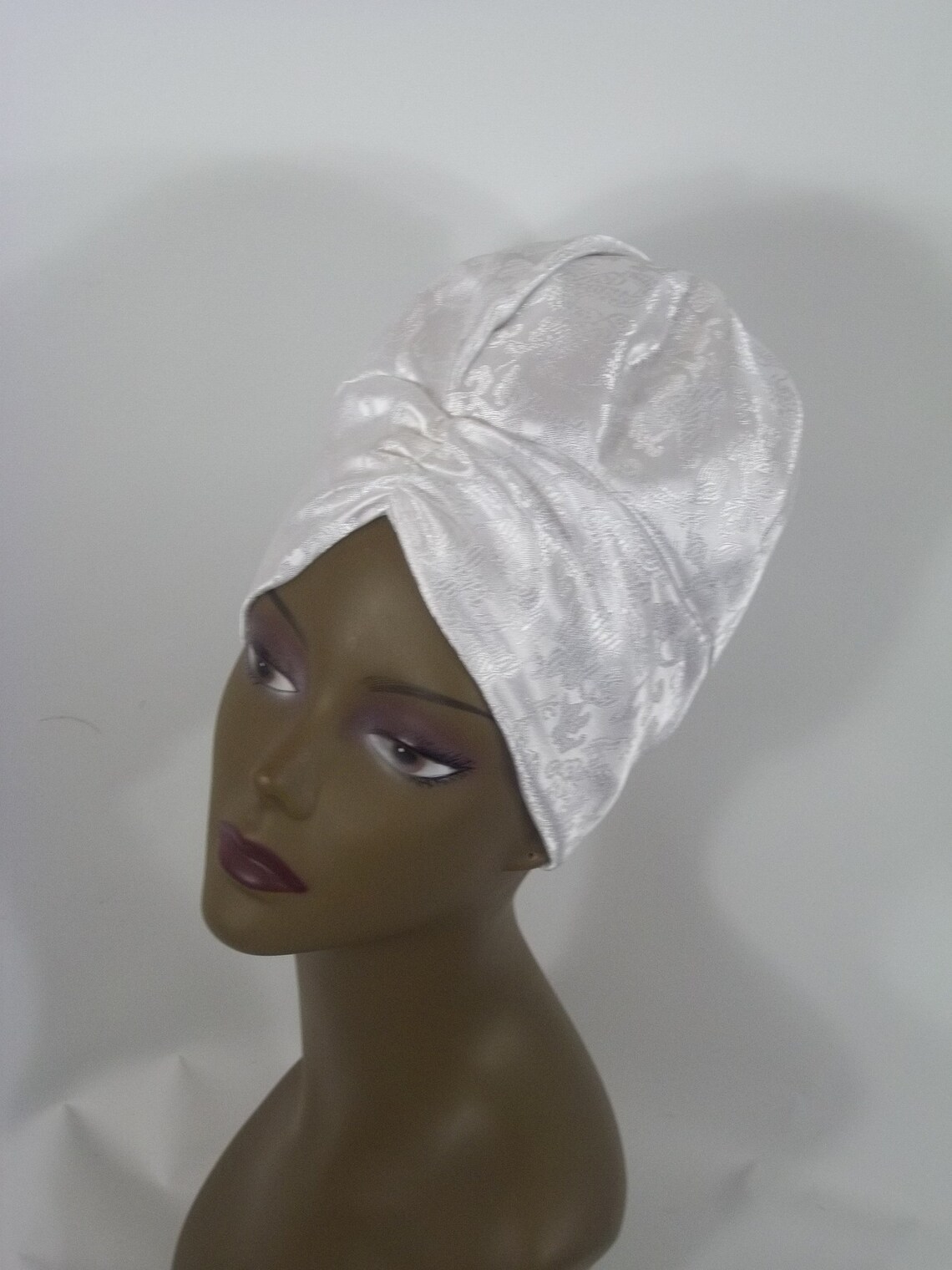 Silky Satin, Tall, High Volume, Turban, Wedding Turban, White, Dressy ...