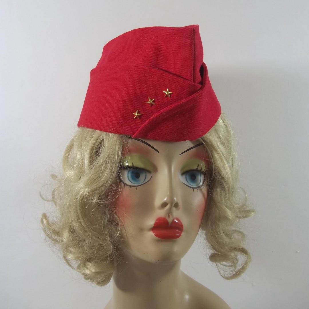 Cotton, 1940's, Garrison Cap, Hat, Red, Military Hat, Side Cap, Wedge ...