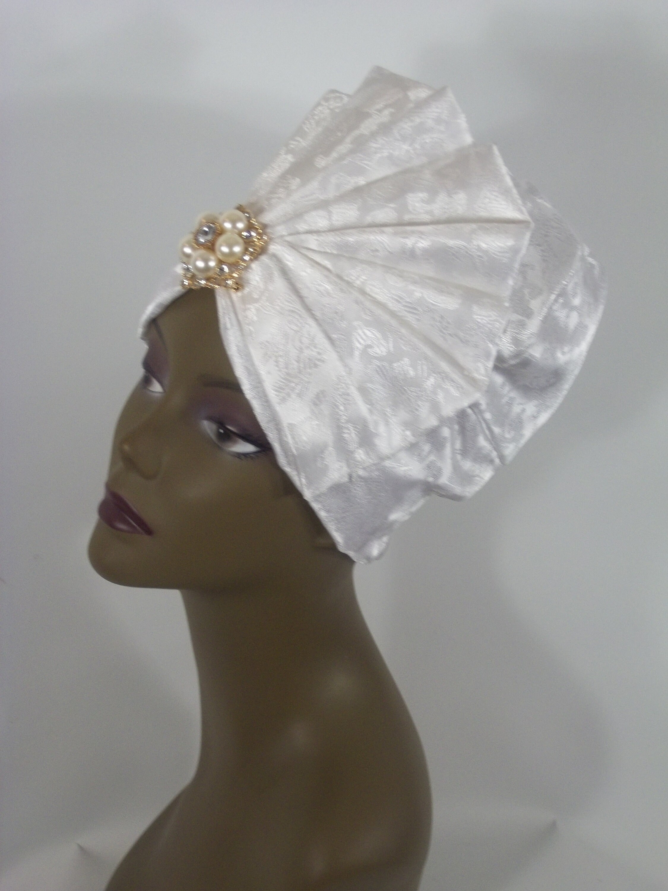 Silky Satin, Tall, High Volume, Turban, Wedding Turban, White, Dressy ...