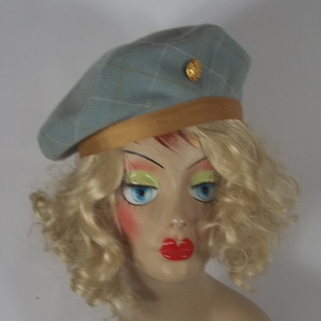 Wool, Beret, Tartan Plaid, Beret, Blue, Mustard Yellow, French, Beret ...