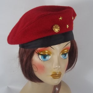 Wool, Beret, Red, Studded, Designer, Fashion, Beret, French, Military ...