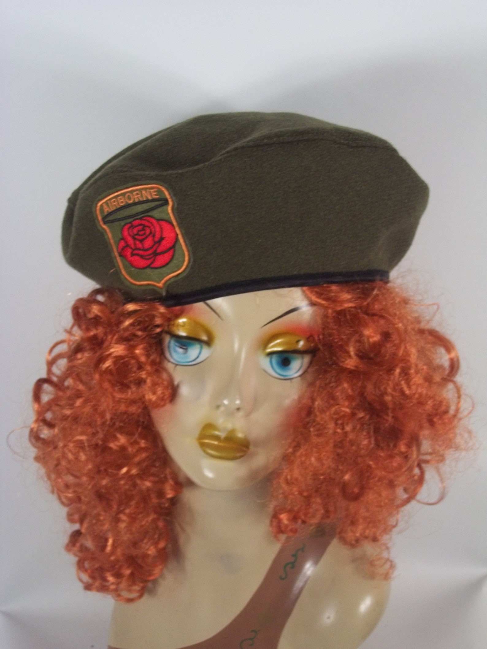 Wool Army Green Beret Hat Fashion Rose Applique | Etsy