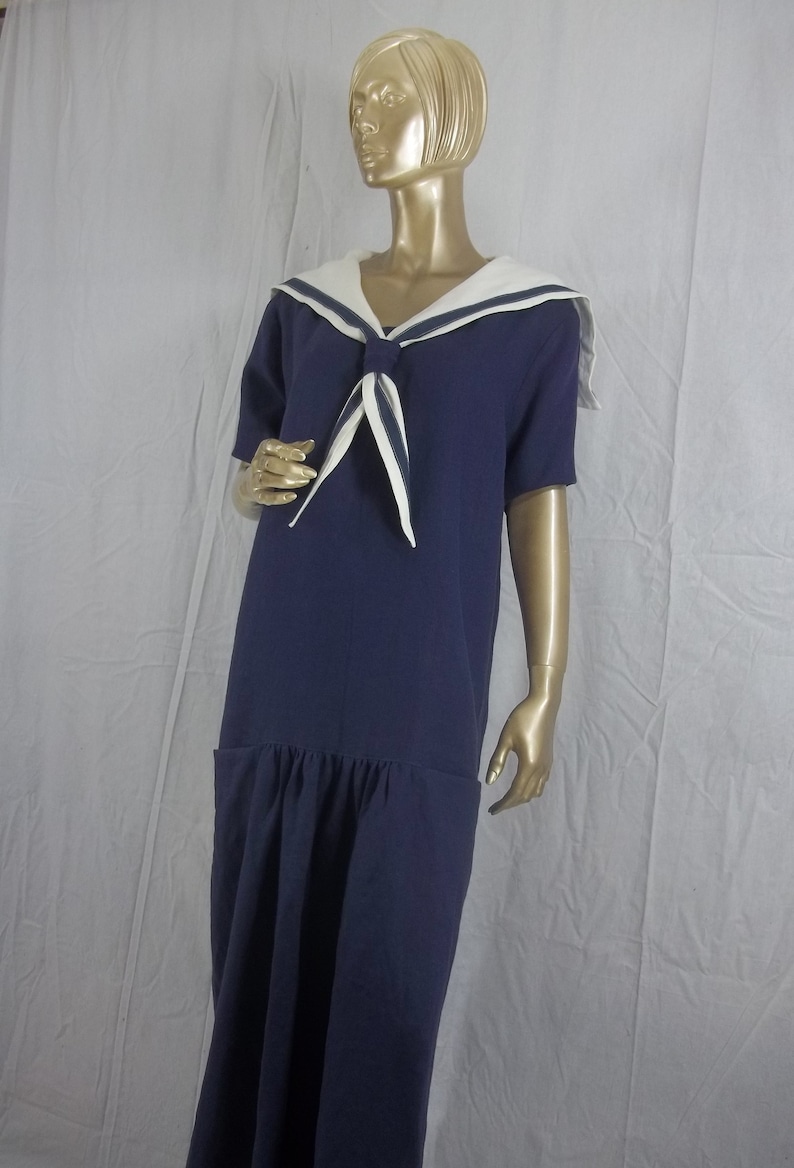 Linen 1920s Navy Blue Sailor Dress Flapper Dress Maxi - Etsy