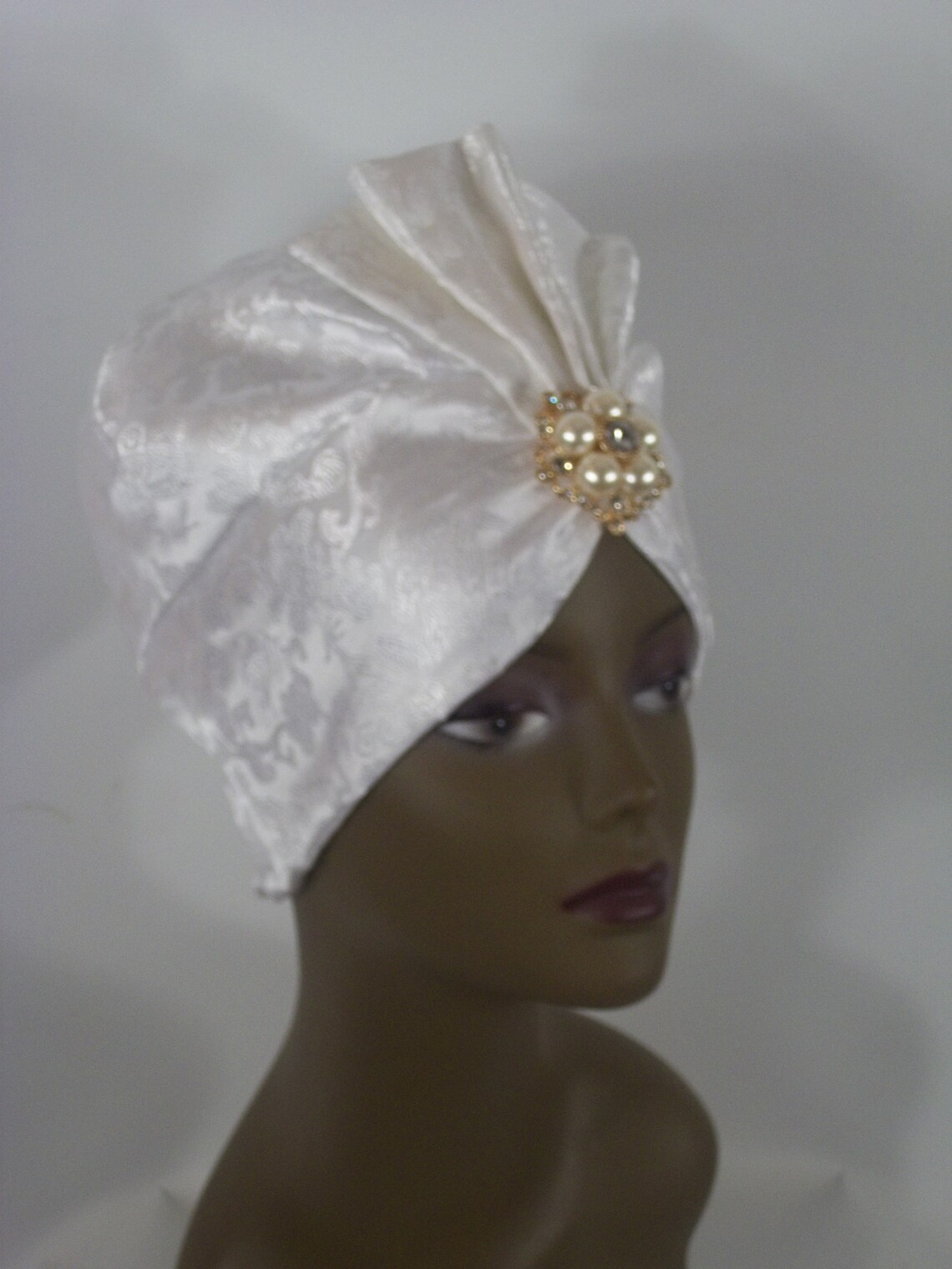 Silky Satin, Tall, High Volume, Turban, Wedding Turban, White, Dressy ...