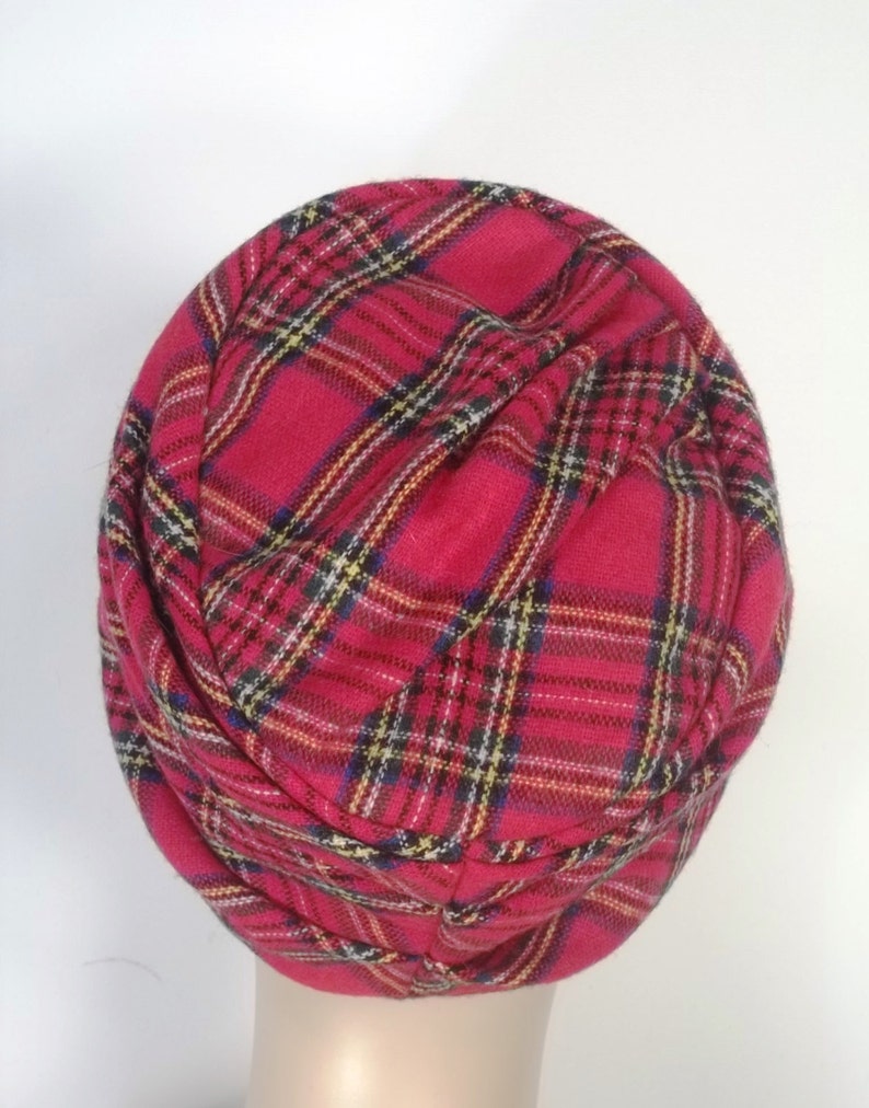 Wool Pillbox Hat Tartan Plaid Turban Hat Red Fashion - Etsy