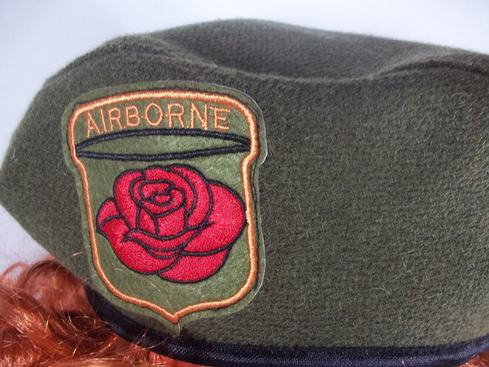 Wool Army Green Beret Hat Fashion Rose Applique | Etsy