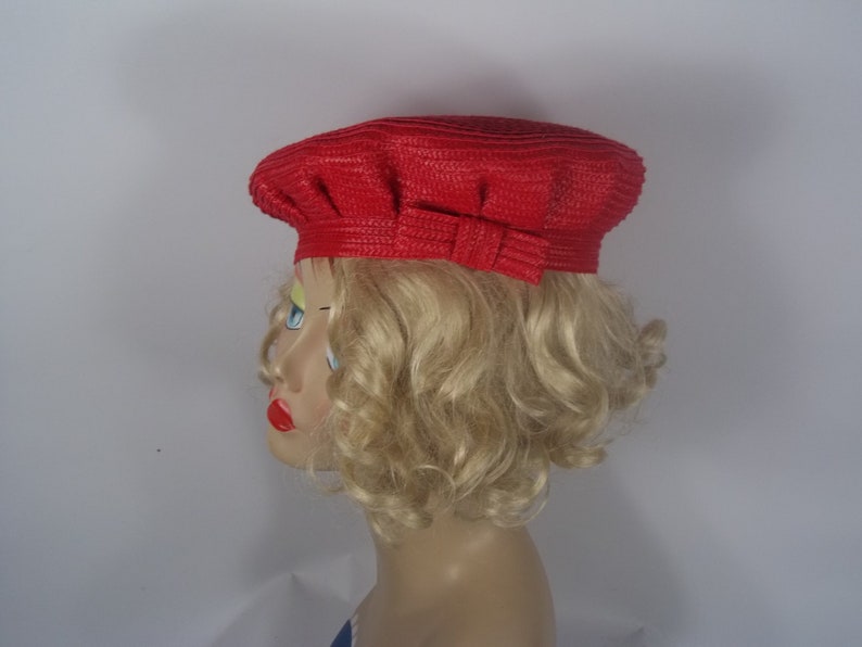 Straw Beret, Red Beret, French Beret, Straw, Bow Beret, Vintage Style ...