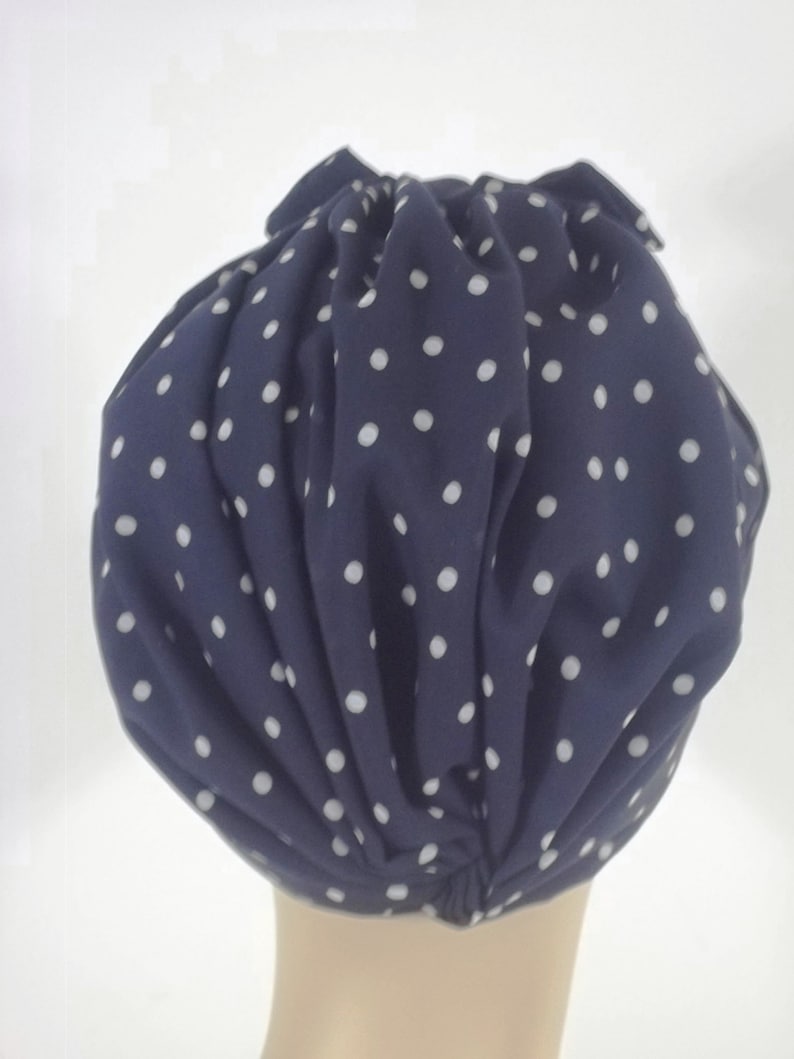 Silky Poly Fashion Turban Navy Polka Dot 1950's Bow | Etsy