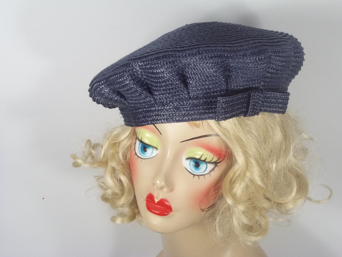Straw beret blue beret designer beret bow beret French | Etsy