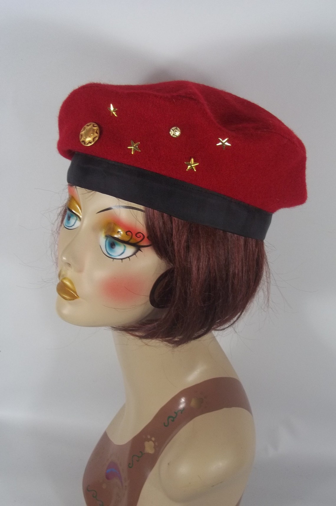 Wool beret red studded designer fashion beret French | Etsy