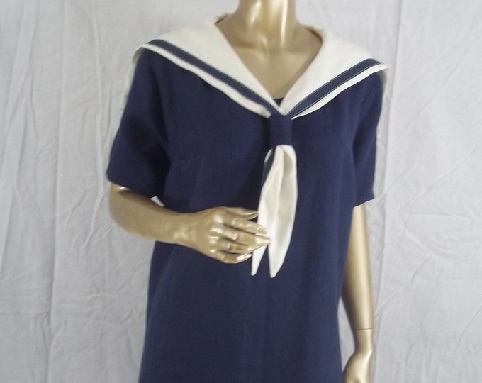 Linen, 1920s, Navy Blue, Sailor Dress, Flapper Dress, Maxi Dress ...