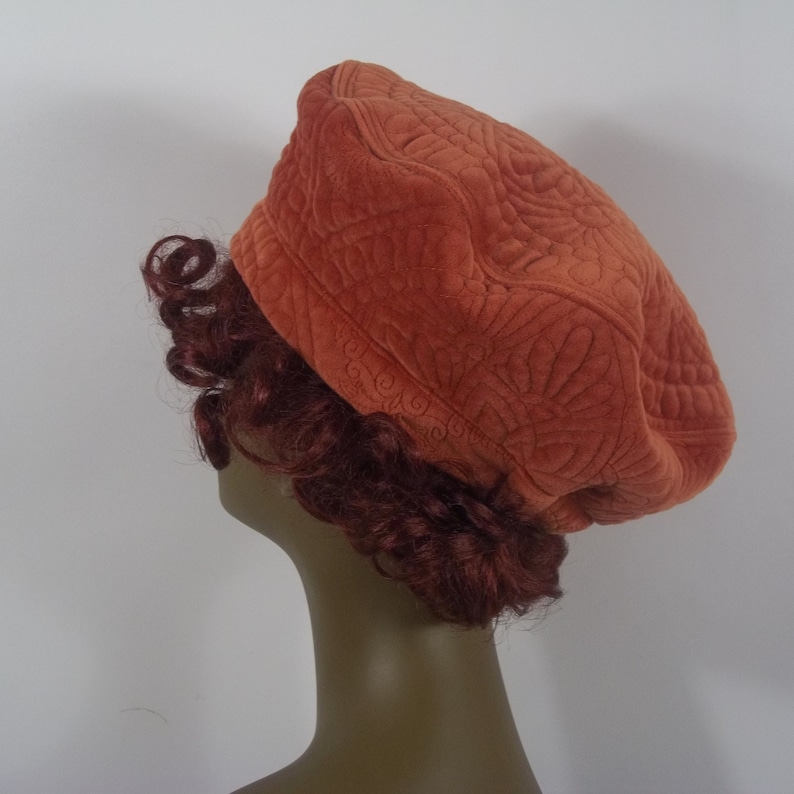Velvet Quilted, Beret, Rust Orange, Beret, Hat, Fashion Beret, Designer ...