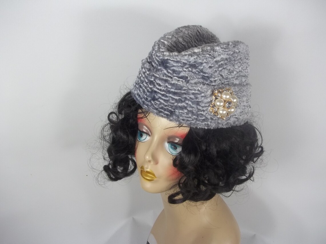 Persian Lamb Faux Fur Wedge Hat Karakul Hat Gray Silver - Etsy