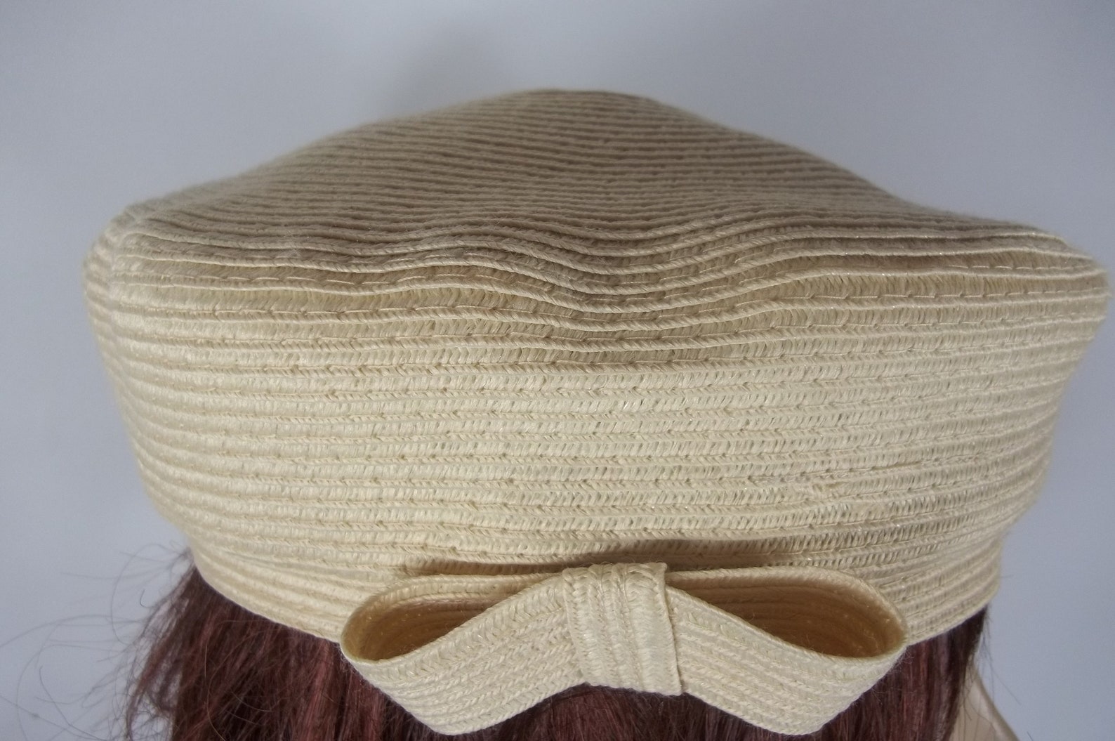 Straw beret cream beige bow beret French beret straw hat | Etsy