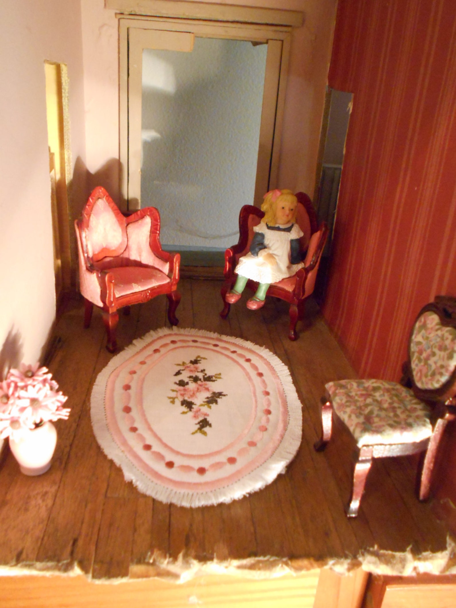 A large oval mini rug with Victorian roses in light and dark | Etsy