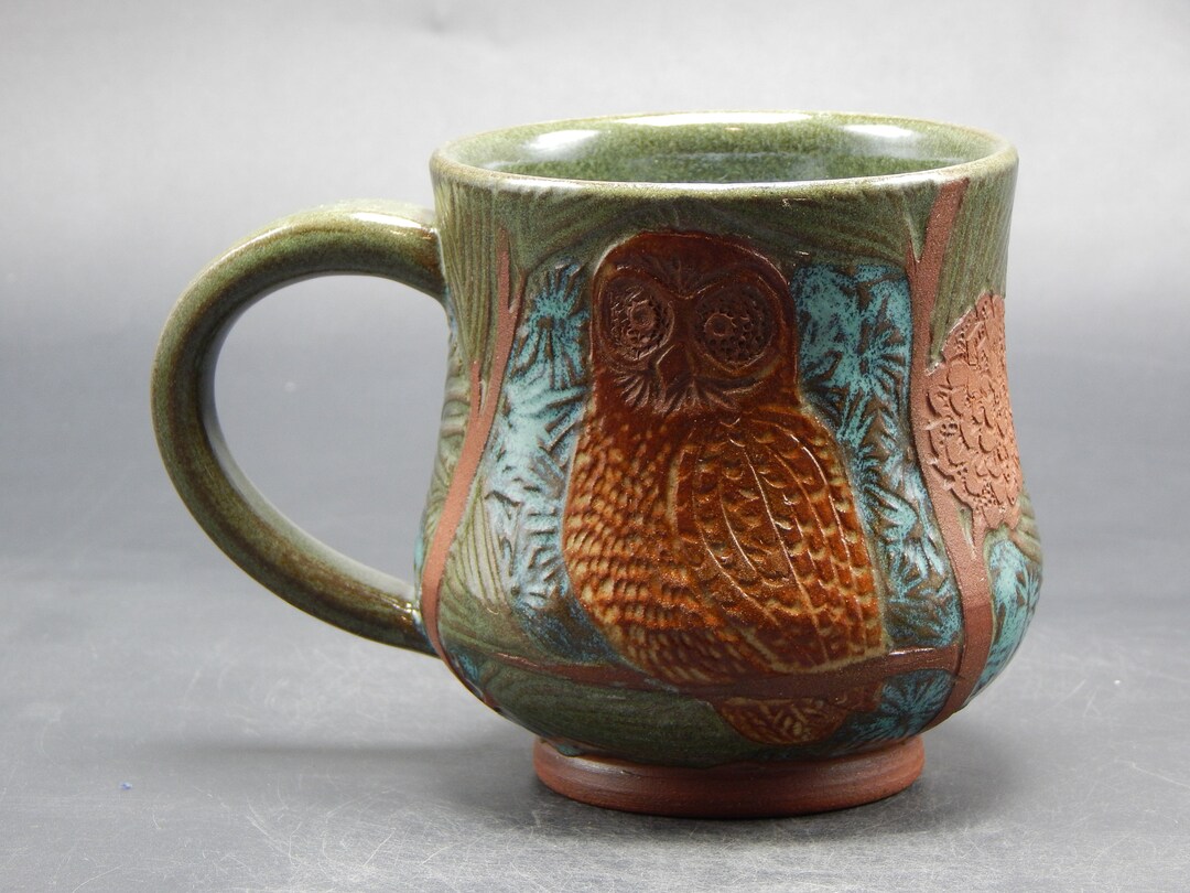 Owl in a Pine Tree - Carved Ceramic Mug - Etsy