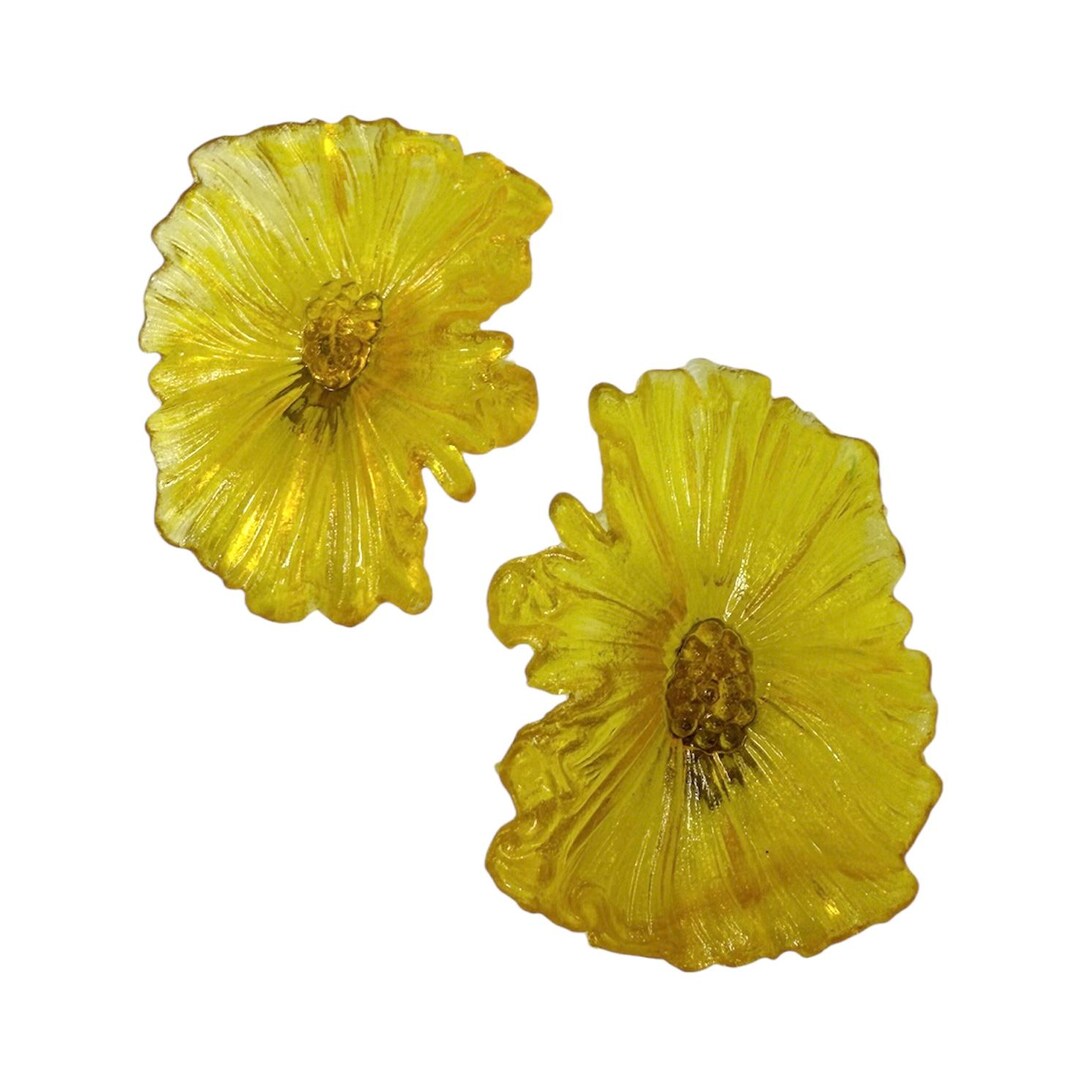 Amazing Vintage 1980s Massive Yellow Lucite Flower Clip on Earrings - Etsy